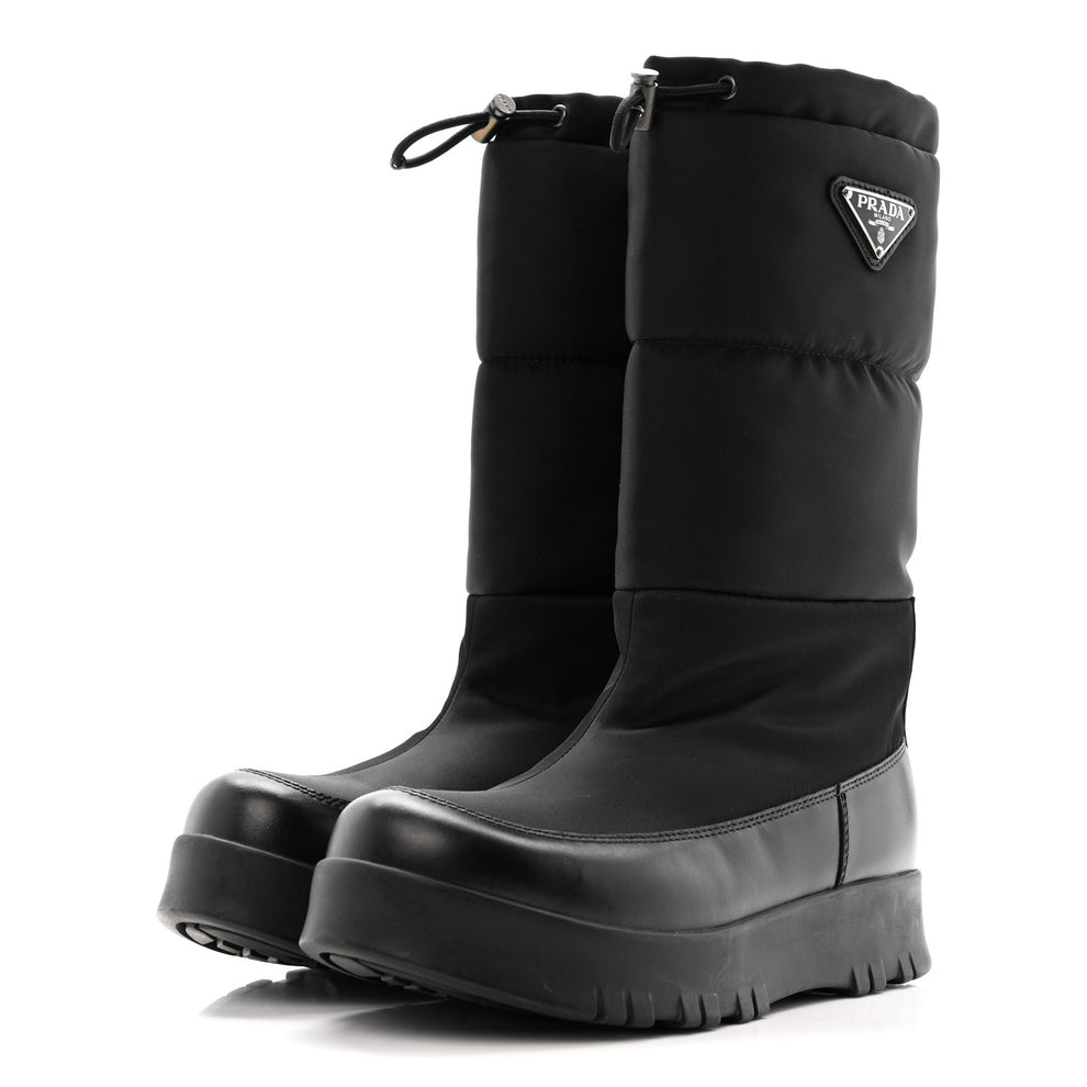 Prada Nylon Gabardin Metal Triangle Logo Padded Moon Boots 39.5 Black ...
