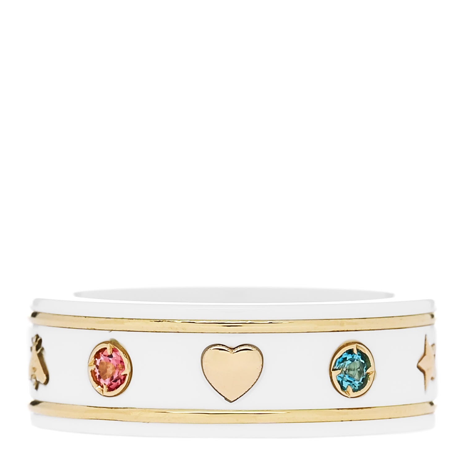 Gucci 18K Yellow Gold Ceramic Topaz Icon Band Ring White 1608356 ...