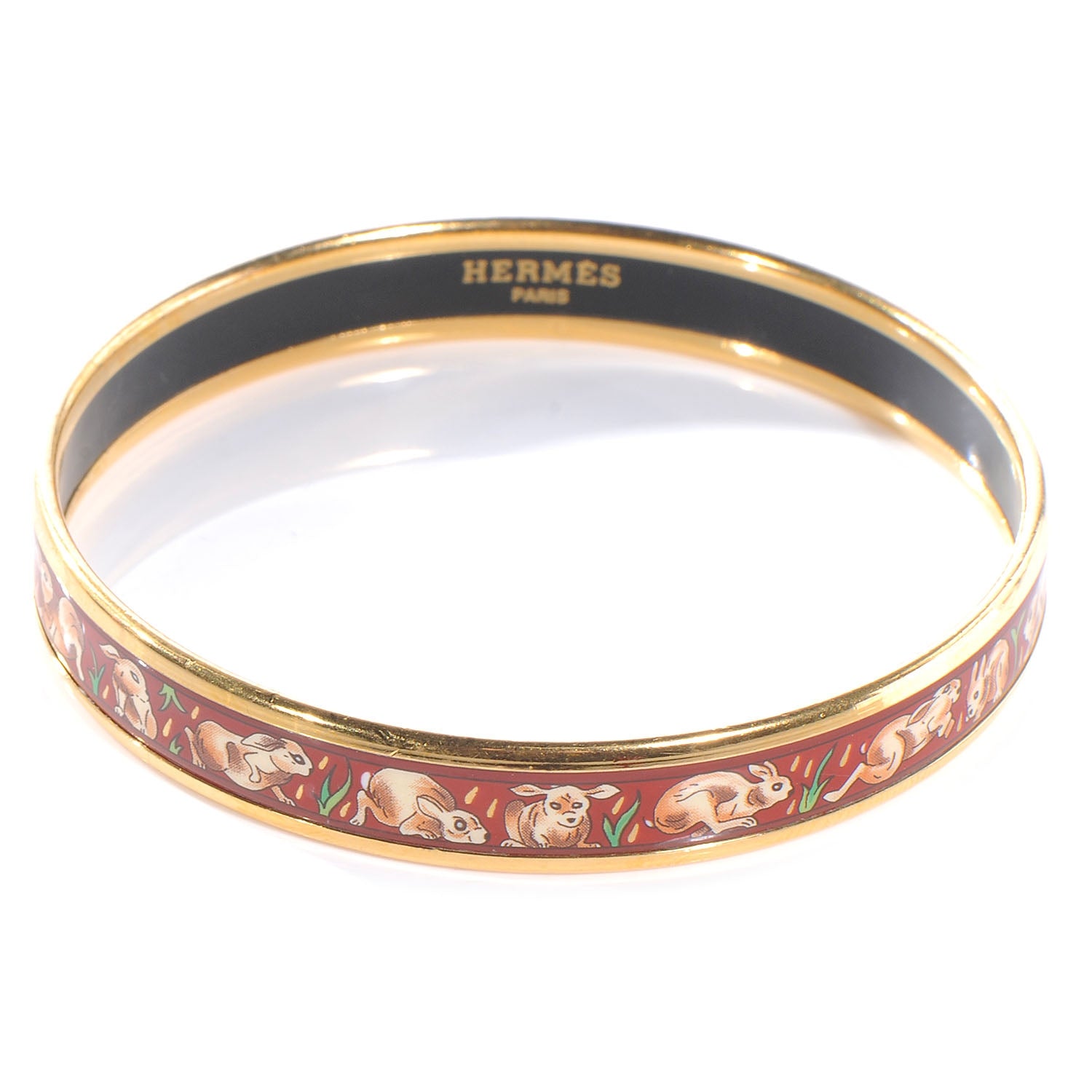 Hermes Enamel Printed Chasse au Bois Narrow Bracelet 65 52896 ...