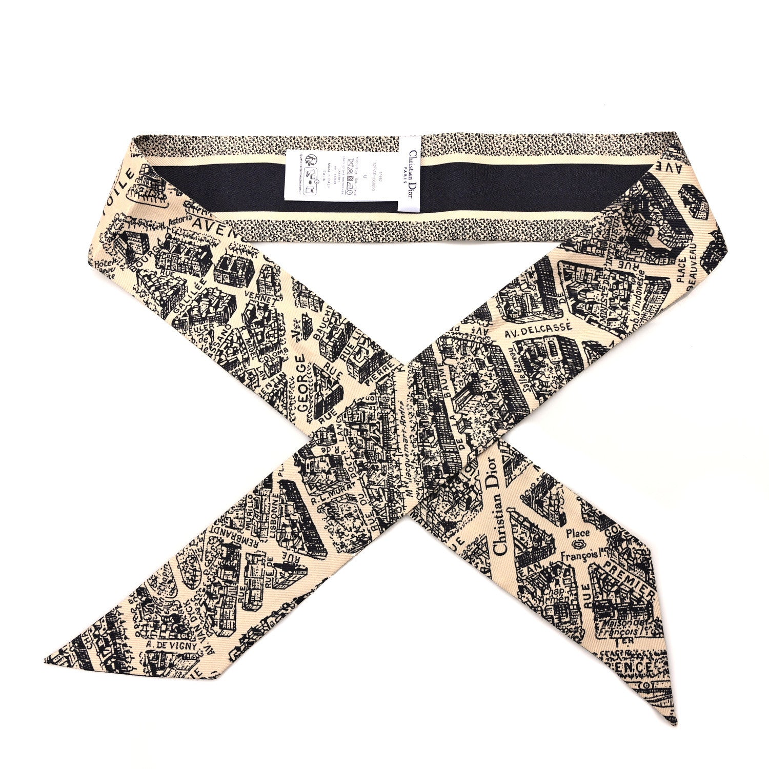 Christian Dior Silk Plan De Paris Mitzah Scarf Beige Black 1411599 ...