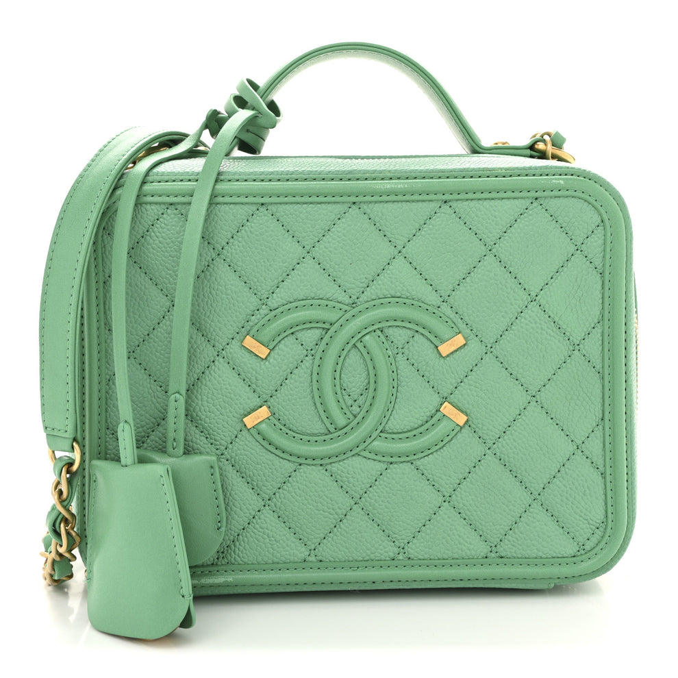 Chanel Caviar Quilted Medium CC Filigree Vanity Case Green 1800771 ...