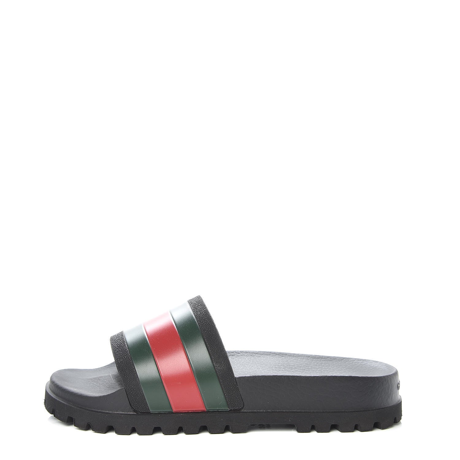 Gucci Rubber Web Mens Lug Sole Slide Sandals 7 Black Green Red 398949 ...