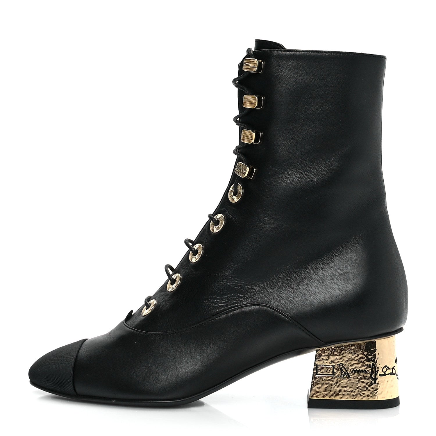 Chanel Lambskin Grosgrain Cap Toe Egyptian Amulet CC Lace Up Boots 35 ...