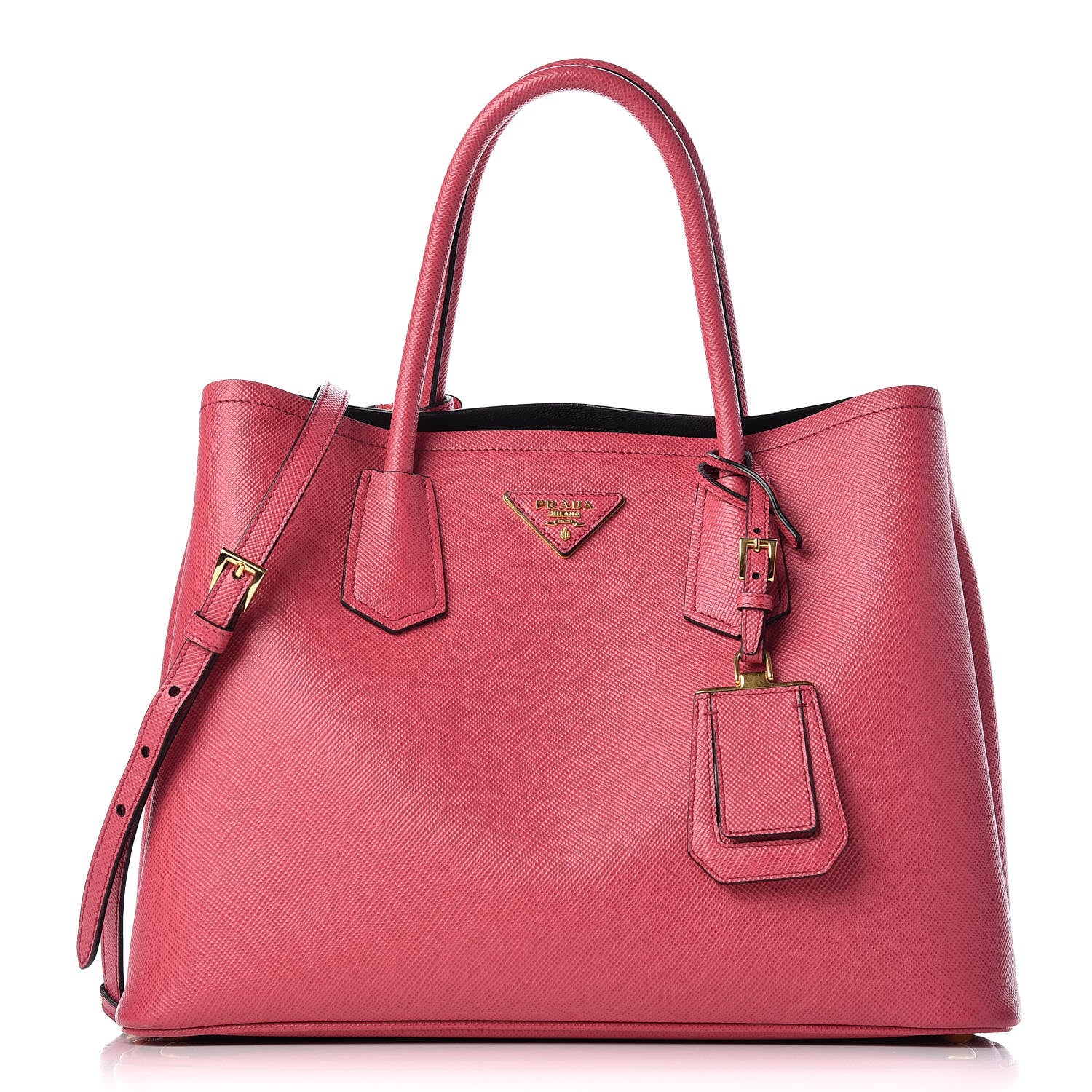 Prada Saffiano Cuir Medium Double Bag Peonia 430692 – FASHIONPHILE