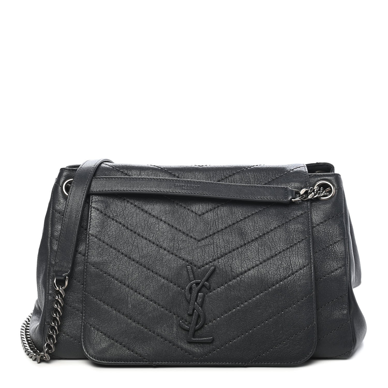 Saint Laurent Vintage Lambskin Chevron Monogram Medium Nolita Dark Smog ...