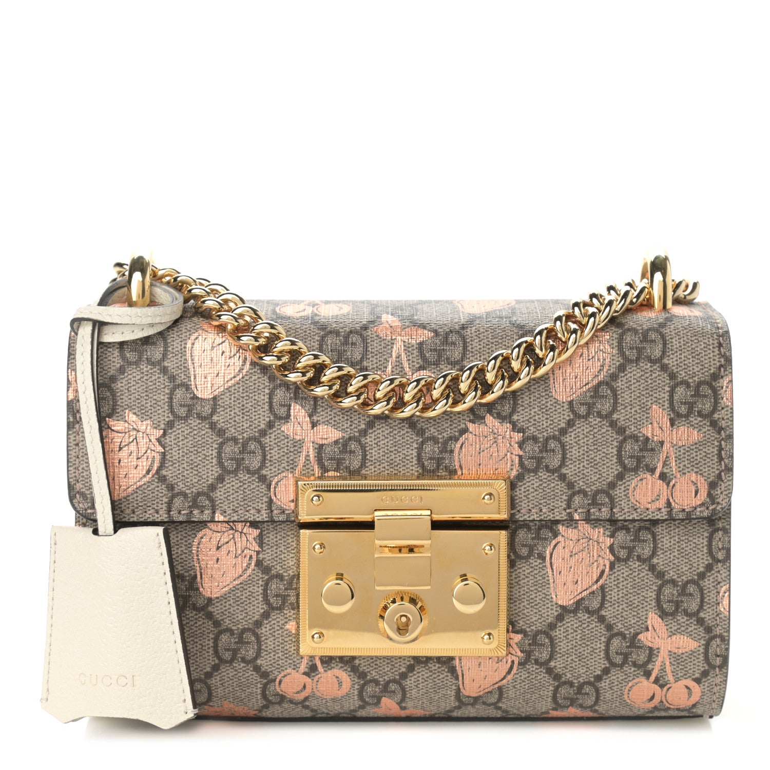 Gucci GG Supreme Monogram Berry Textured Dollar Calfskin Small Padlock ...
