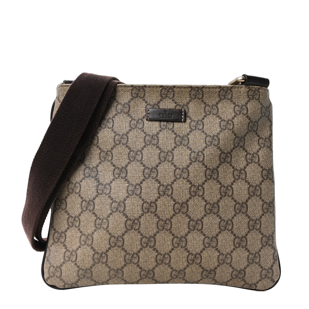 Gucci GG Supreme Monogram Small Flat Messenger Bag Dark Brown 1792317 ...