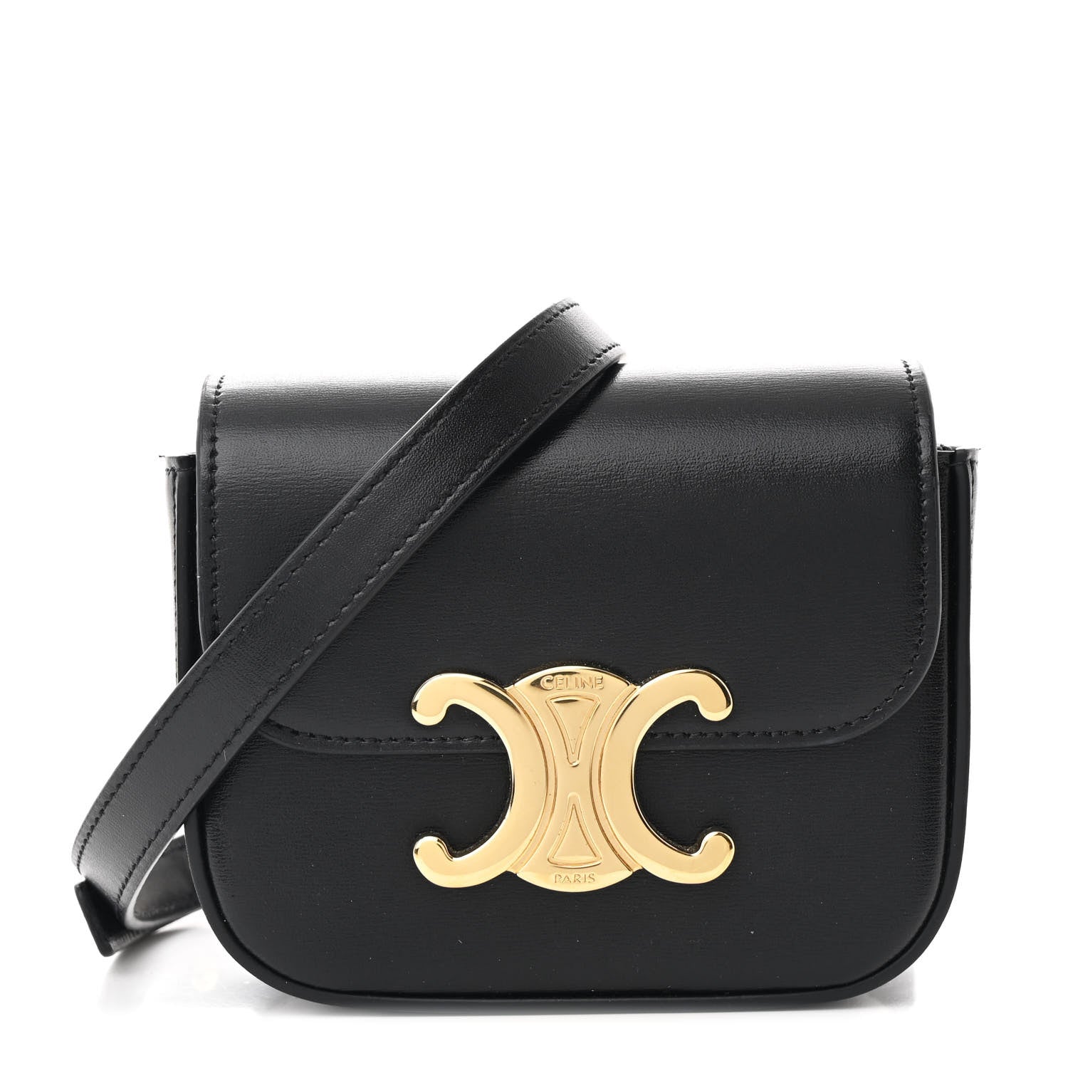 Celine Shiny Calfskin Mini Triomphe Black 1696165 – FASHIONPHILE