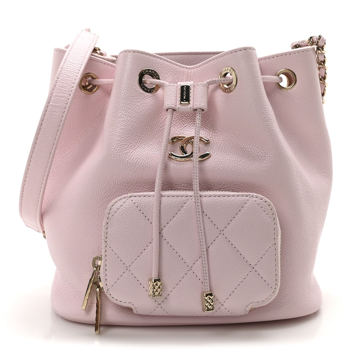 Chanel Caviar Quilted CC Pocket Bucket Bag Light Pink 1723450 ...