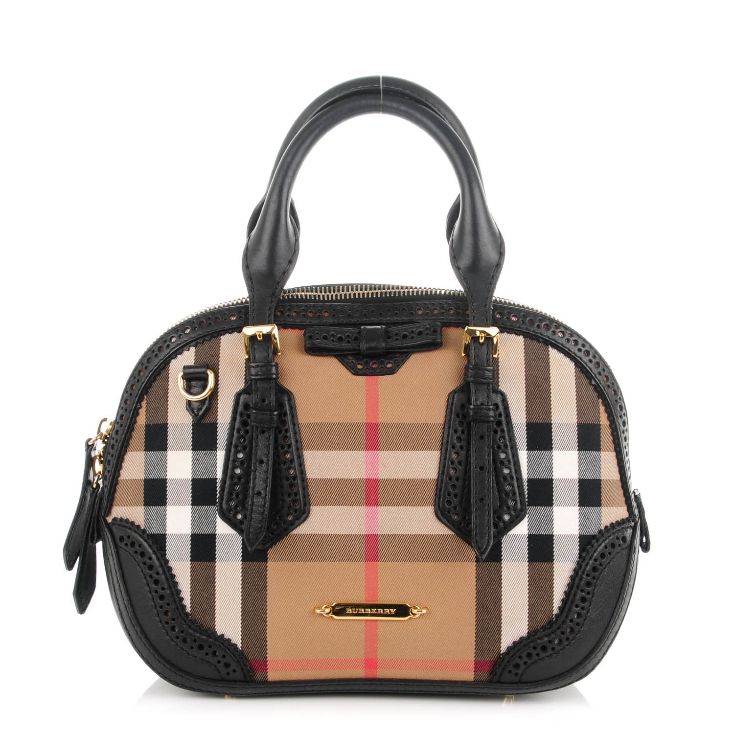 Burberry House Check Broguing Small Orchard Bowling Bag Black 156104 ...