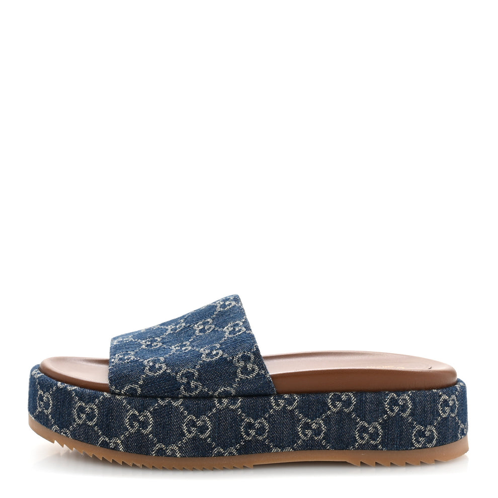 Gucci New Denim GG Monogram Angelina Platform 55mm Slide Sandals 41 ...