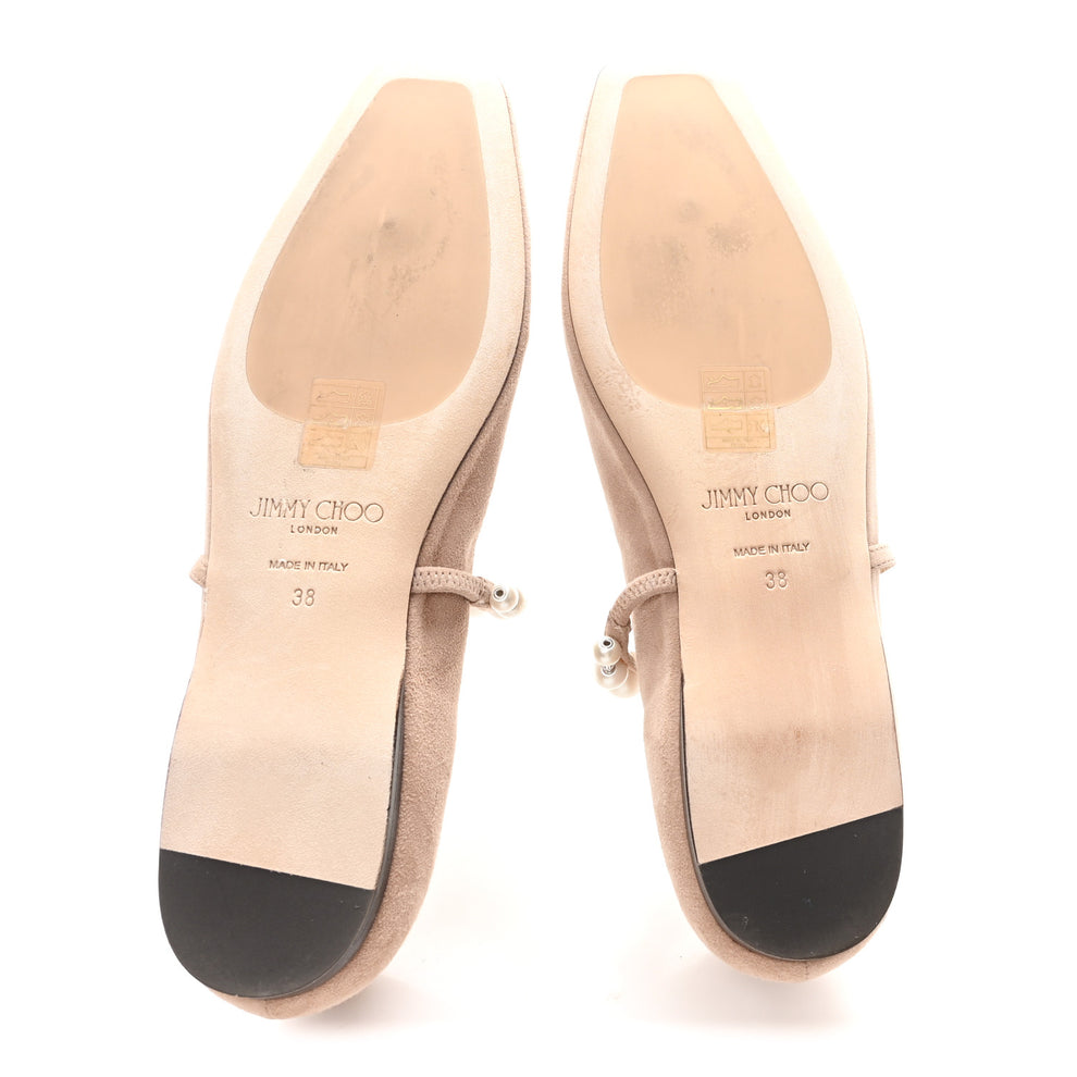Jimmy Choo Suede Pearl Embellished Ade Flat 38 Ballet Pink 1794602 ...