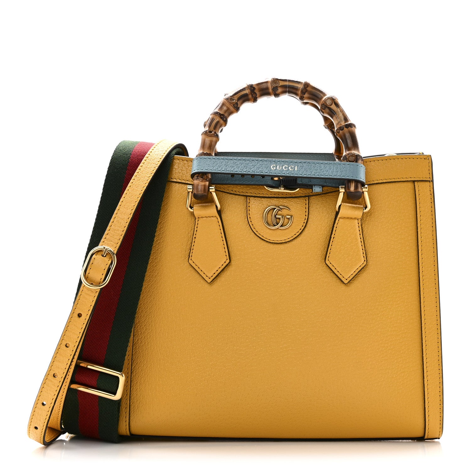 Gucci Textured Dollar Calfskin Web Small Diana Tote Bag Yellow Dusty ...