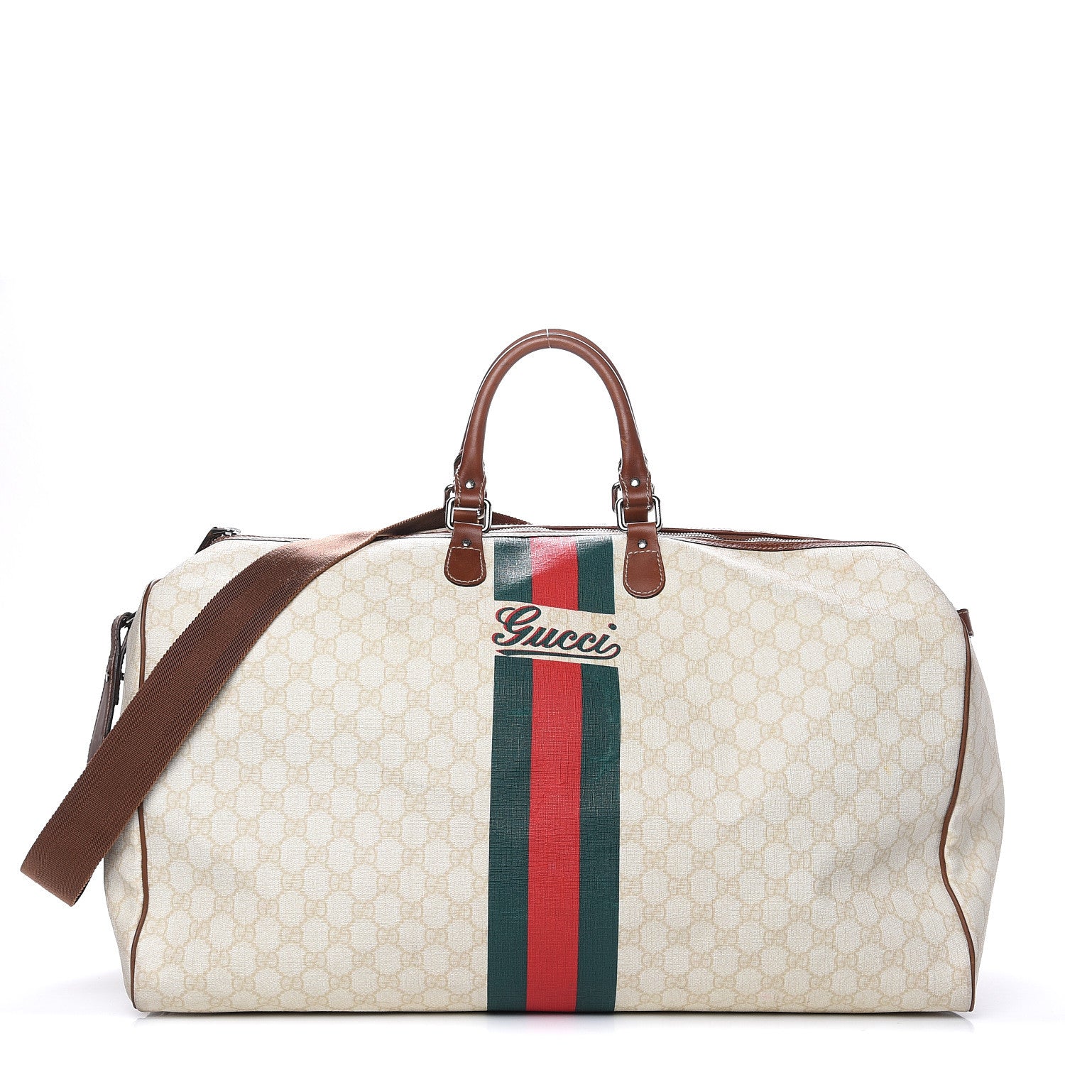 Gucci GG Plus Monogram Web Stripe Large Carry On Duffle Tan 483865 ...