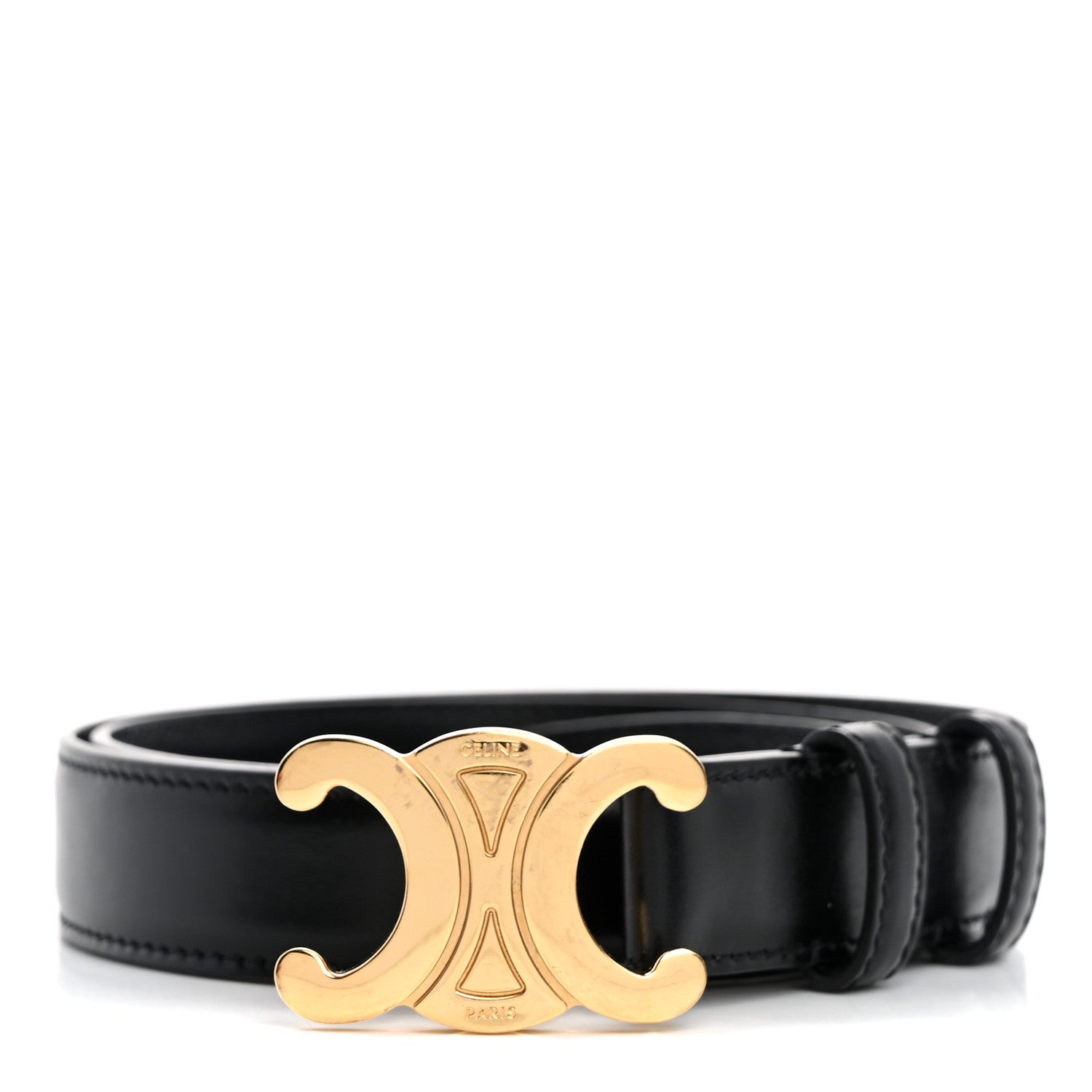 Celine Box Calfskin Small 25mm Triomphe Belt 75 30 Black 1658565 ...