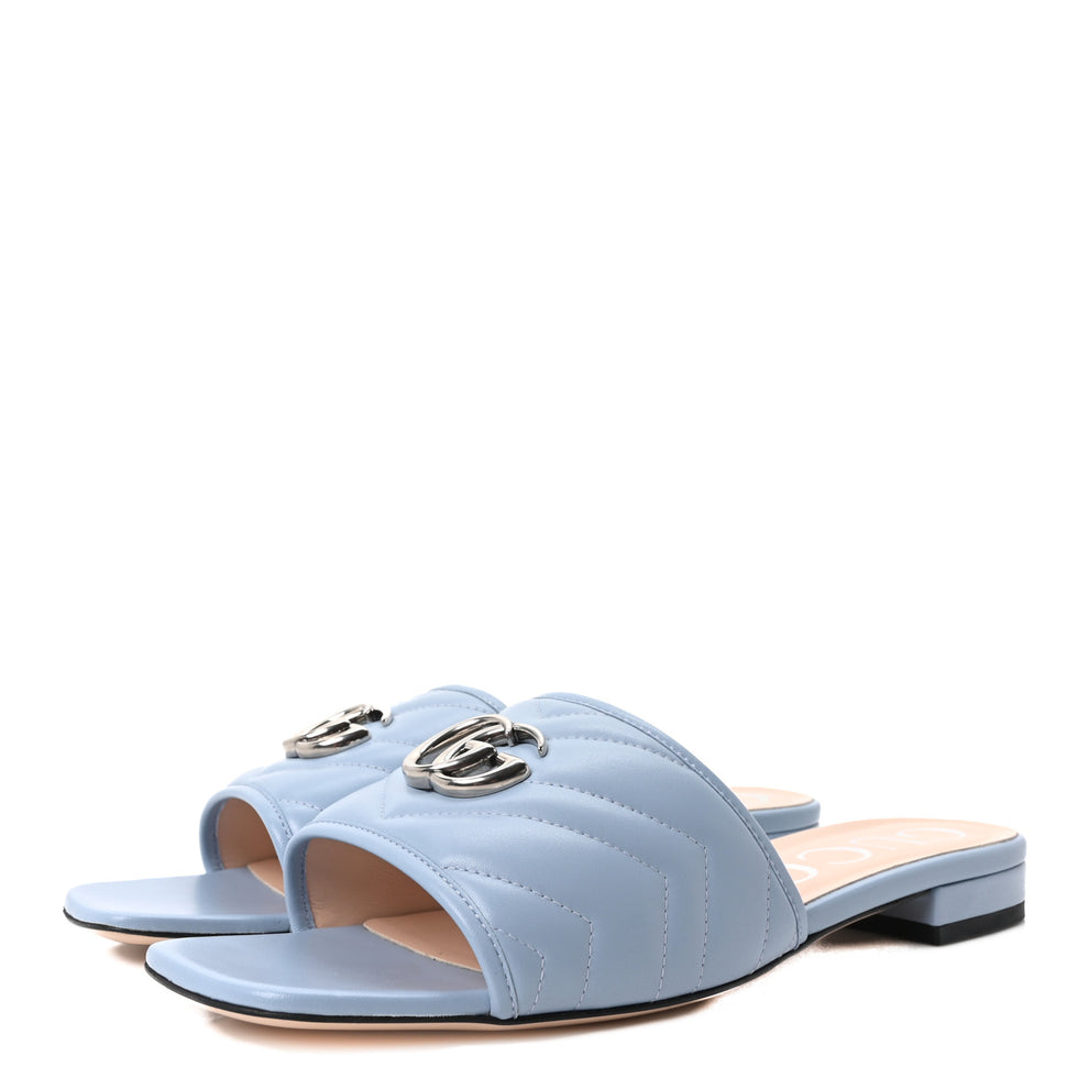 Gucci Nappa Matelasse GG Marmont Flat Slide Sandals 40.5 Porcelain ...