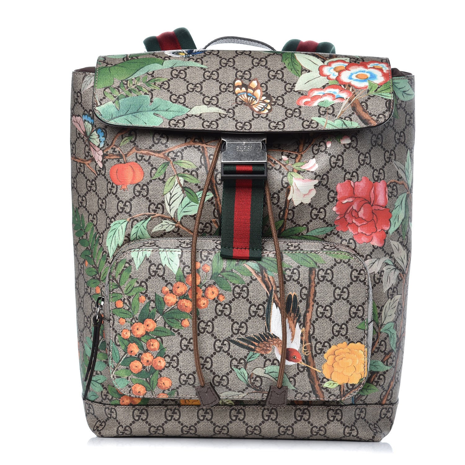 Gucci GG Supreme Monogram Tian Web Single Buckle Backpack Beige ...