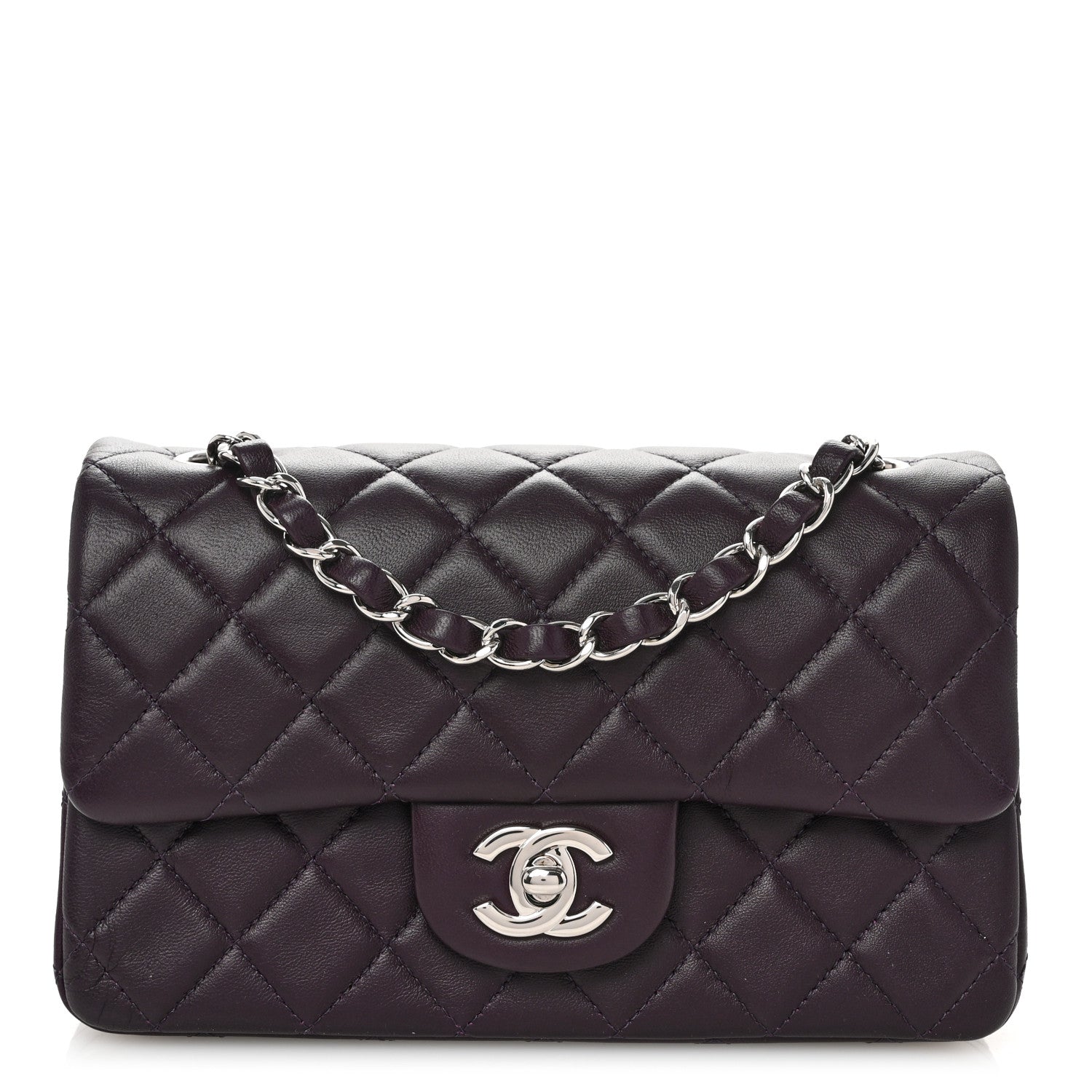 Chanel Lambskin Quilted Mini Rectangular Flap Dark Purple 1673898 ...