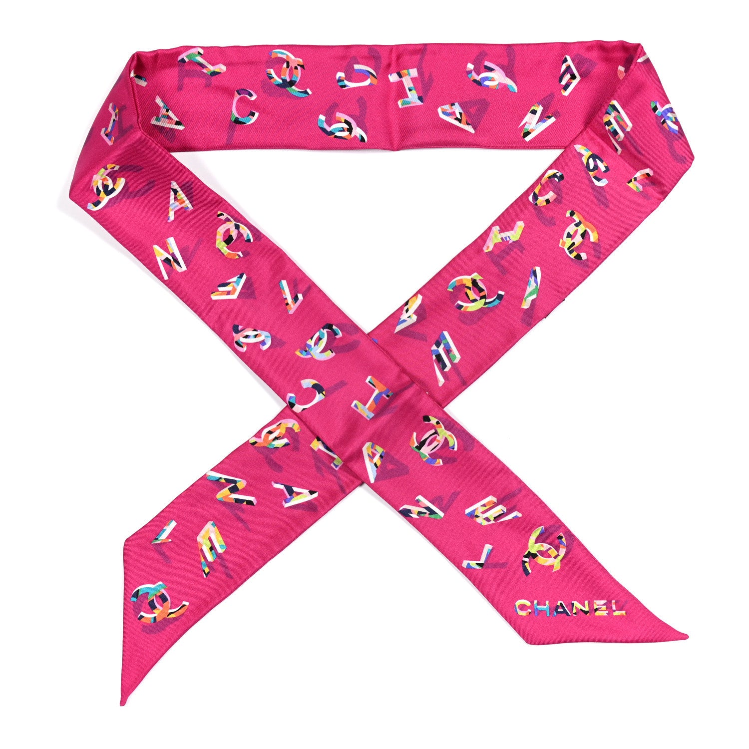 Chanel Silk CC Slim Bandeau Scarf Fuchsia Multicolor 914880 – FASHIONPHILE