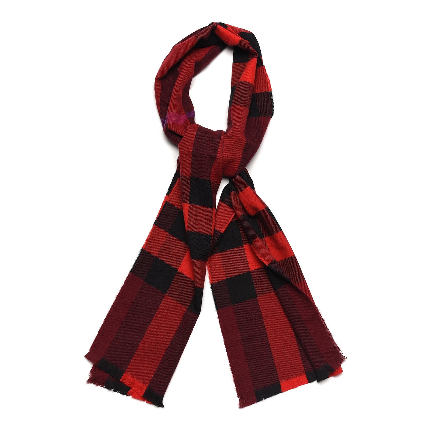 Burberry Wool Cashmere Giant Exploded Check Fringe Scarf Claret 457322 ...