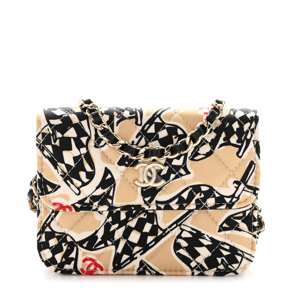 Chanel Canvas Check Flag Printed CC Clutch With Chain Beige Multicolor ...