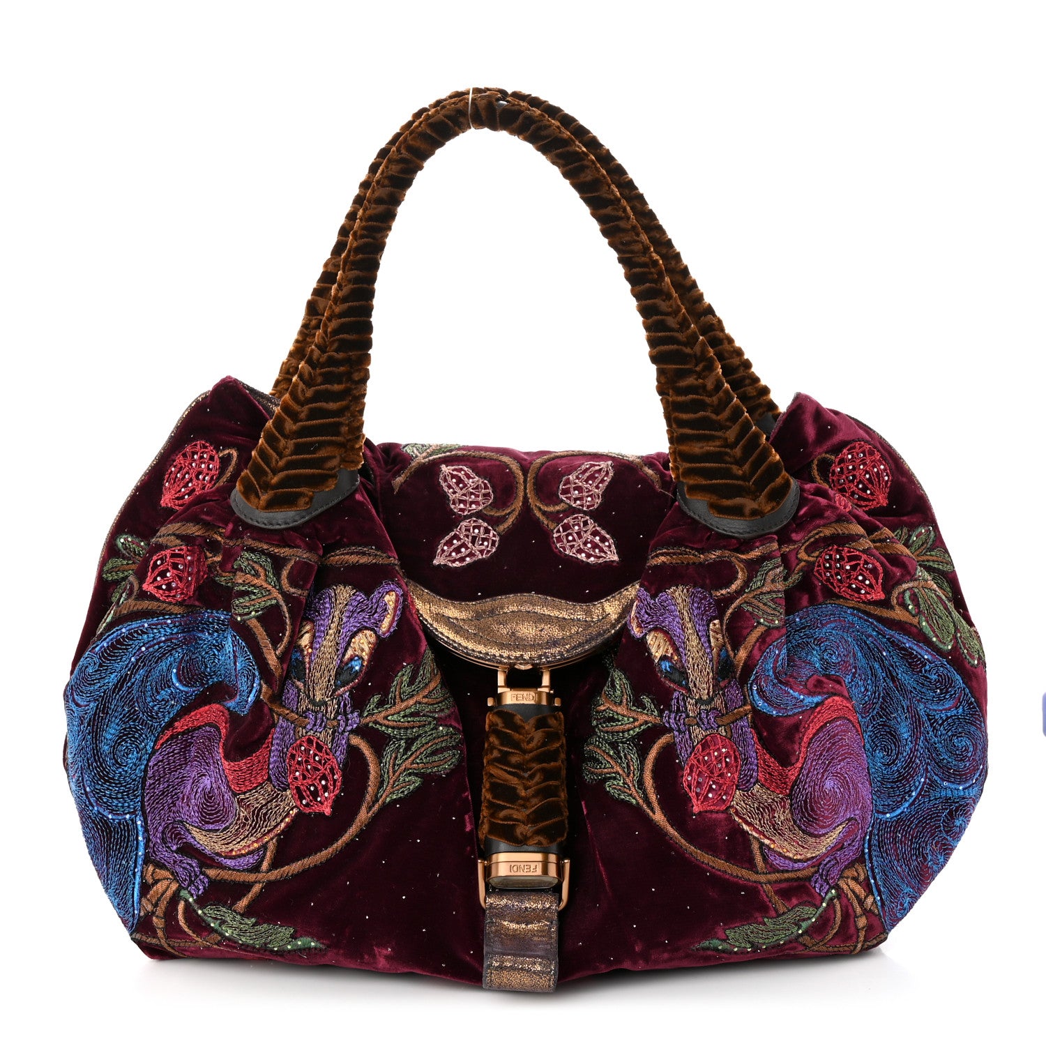 Fendi Velvet Embroidered Squirrel Spy Bordeaux Multicolor 1377315 ...