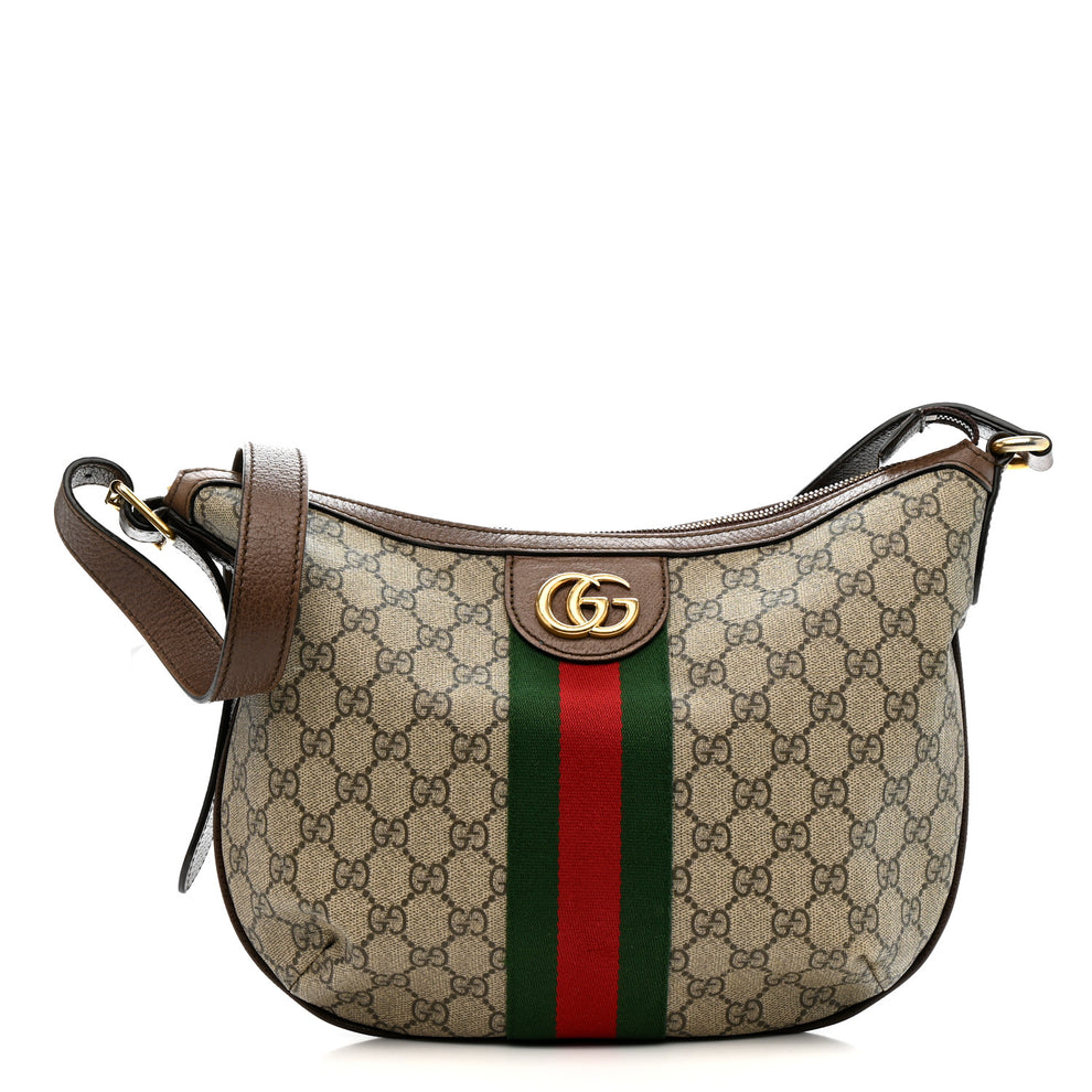 Gucci GG Supreme Monogram Web Small Ophidia Half Moon Hobo Brown ...