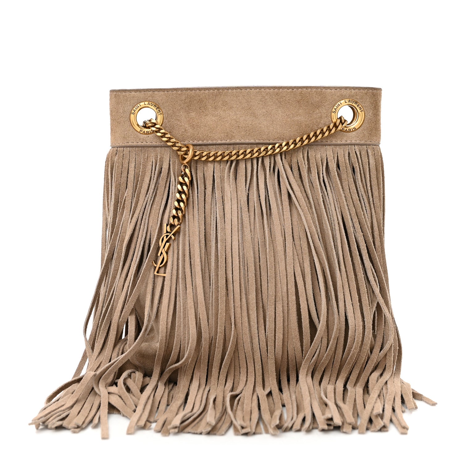 Saint Laurent Suede Calfskin Small Grace Fringed Hobo Bag Dusty Grey ...
