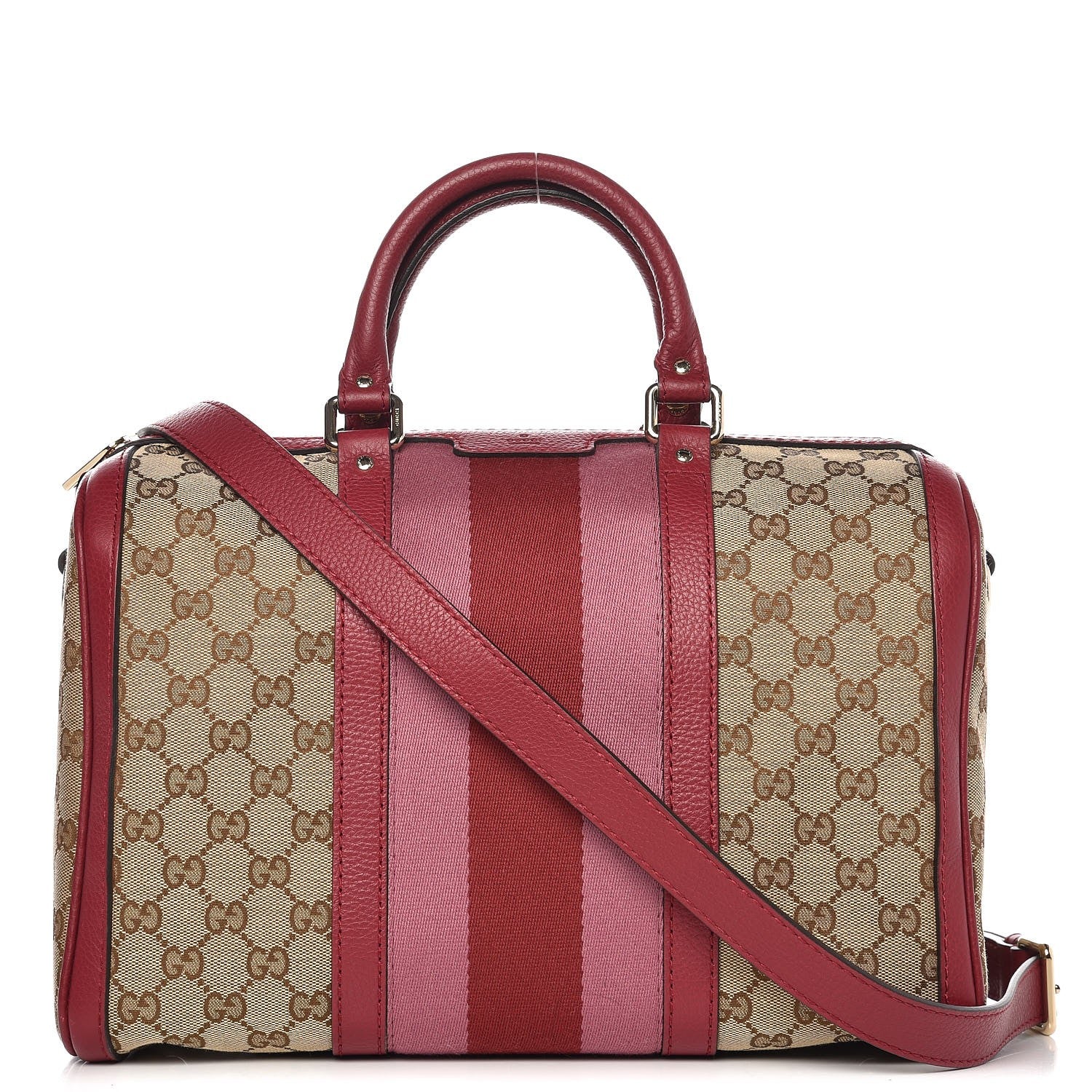 Gucci Monogram Cellarius Calfskin Vintage Web Medium Boston Beige Ebony ...