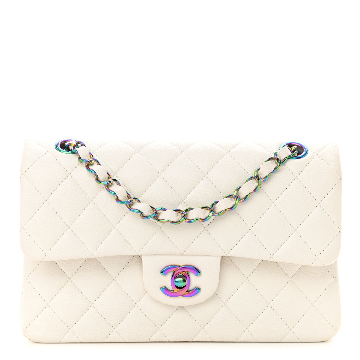 Chanel Caviar Quilted Rainbow CC Small Double Flap White 1649920 ...