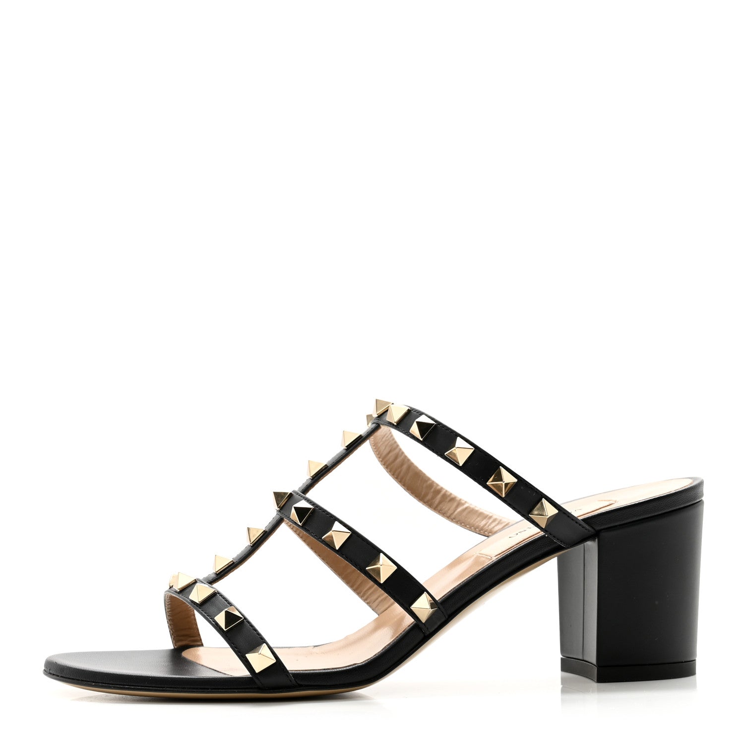 Valentino Garavani Calfskin Rockstud 60mm Caged Slide Sandals 38 Black ...