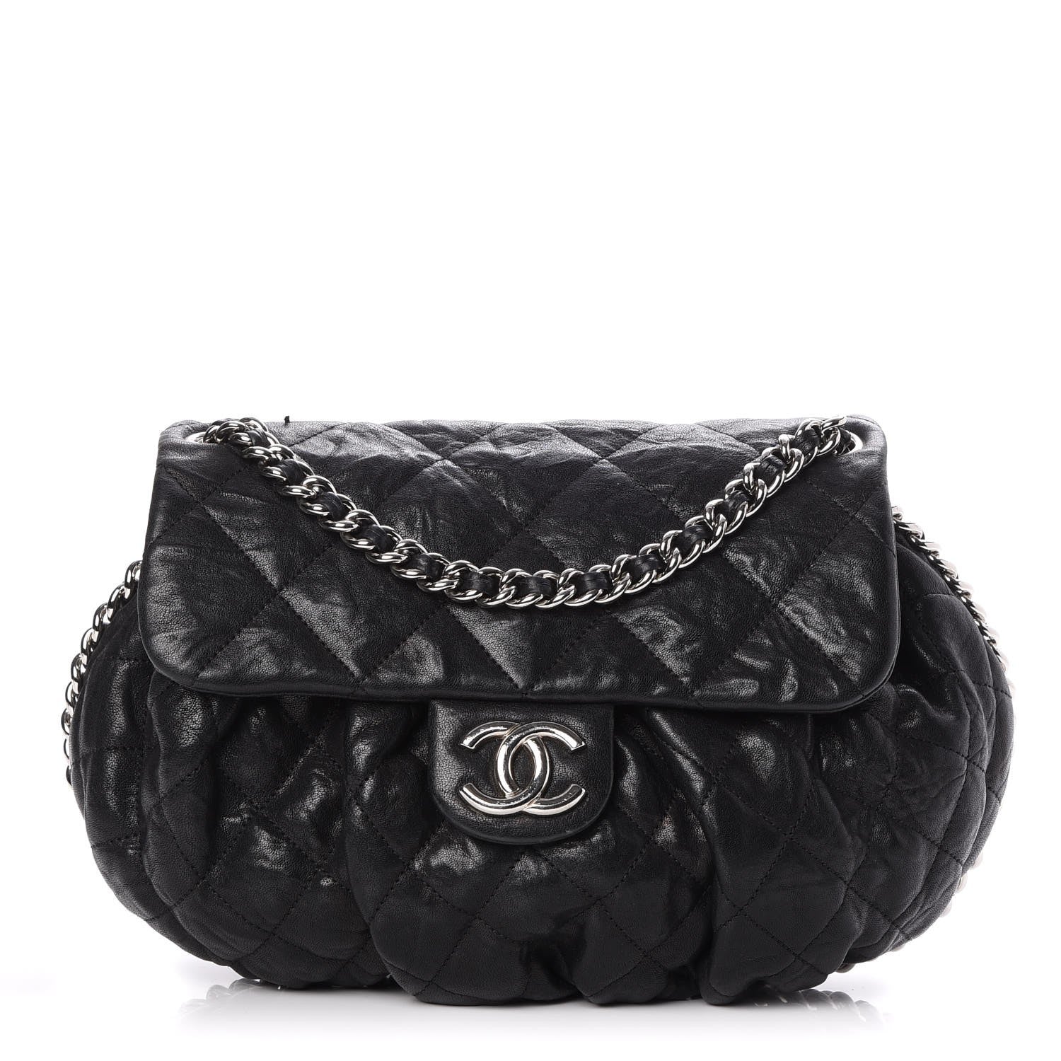 Chanel Washed Lambskin Quilted Medium Chain Around Messenger Black ...
