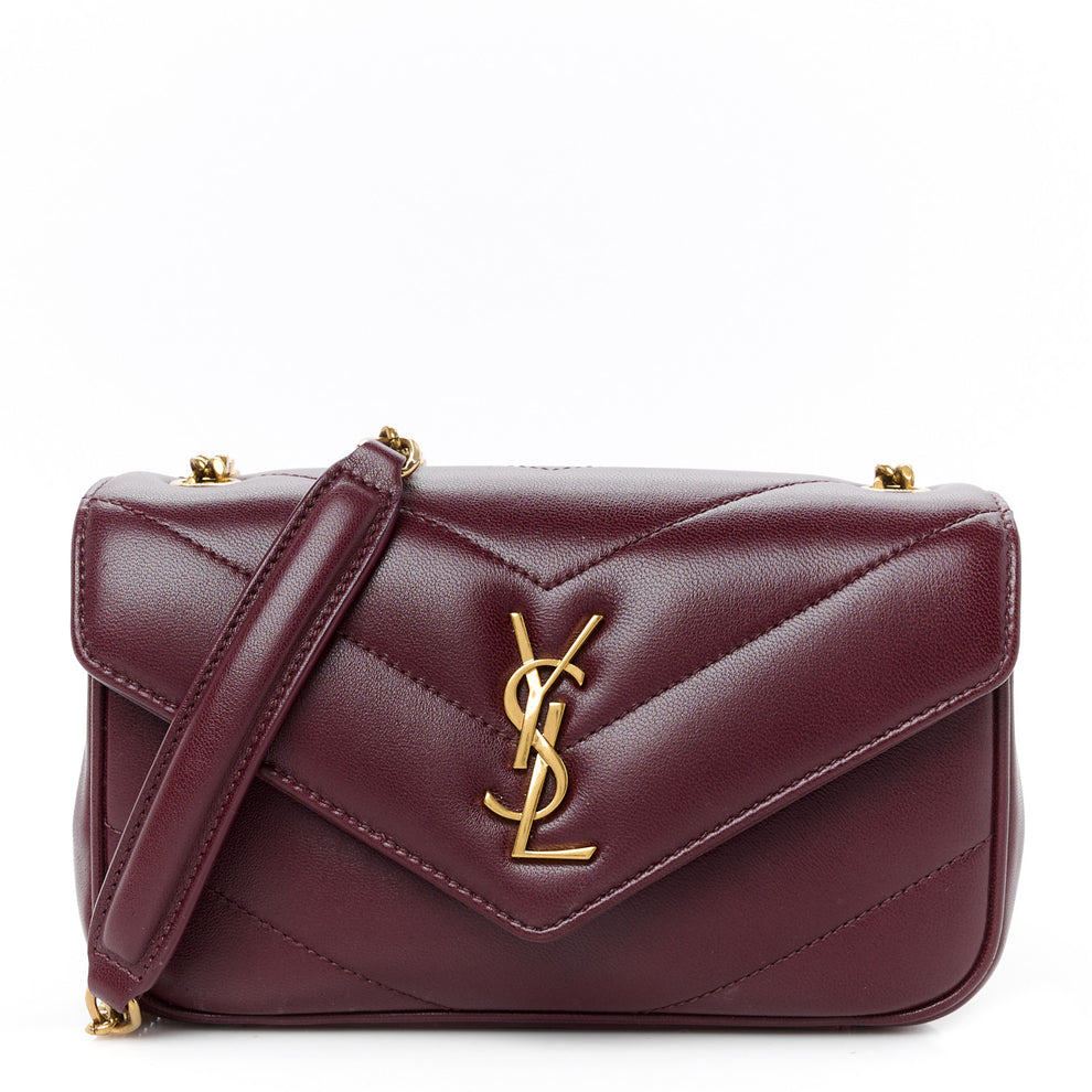 Saint Laurent Lambskin Chevron Quilted Mini Loulou Rouge Cabernet ...