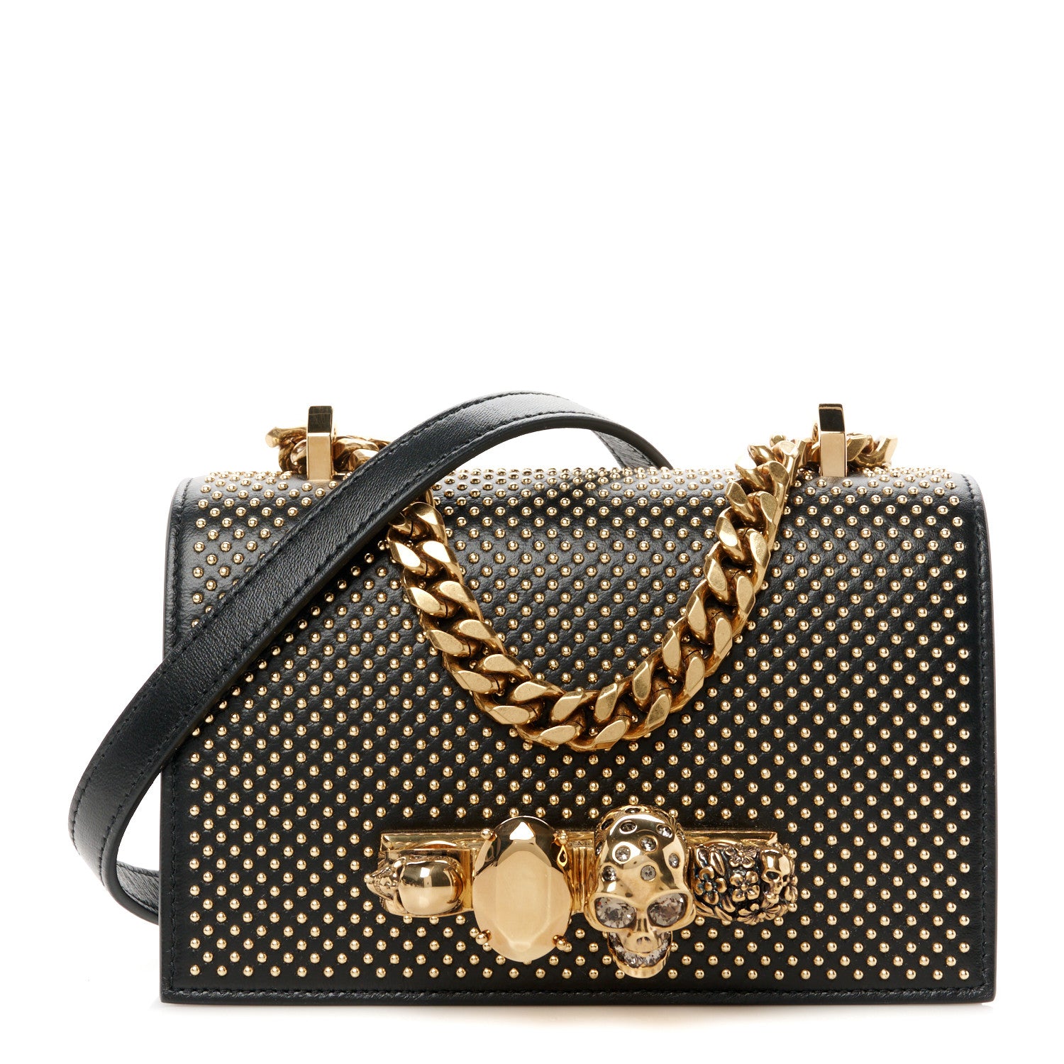 Alexander McQueen Calfskin Studded Mini Jeweled Knuckle Satchel Black ...