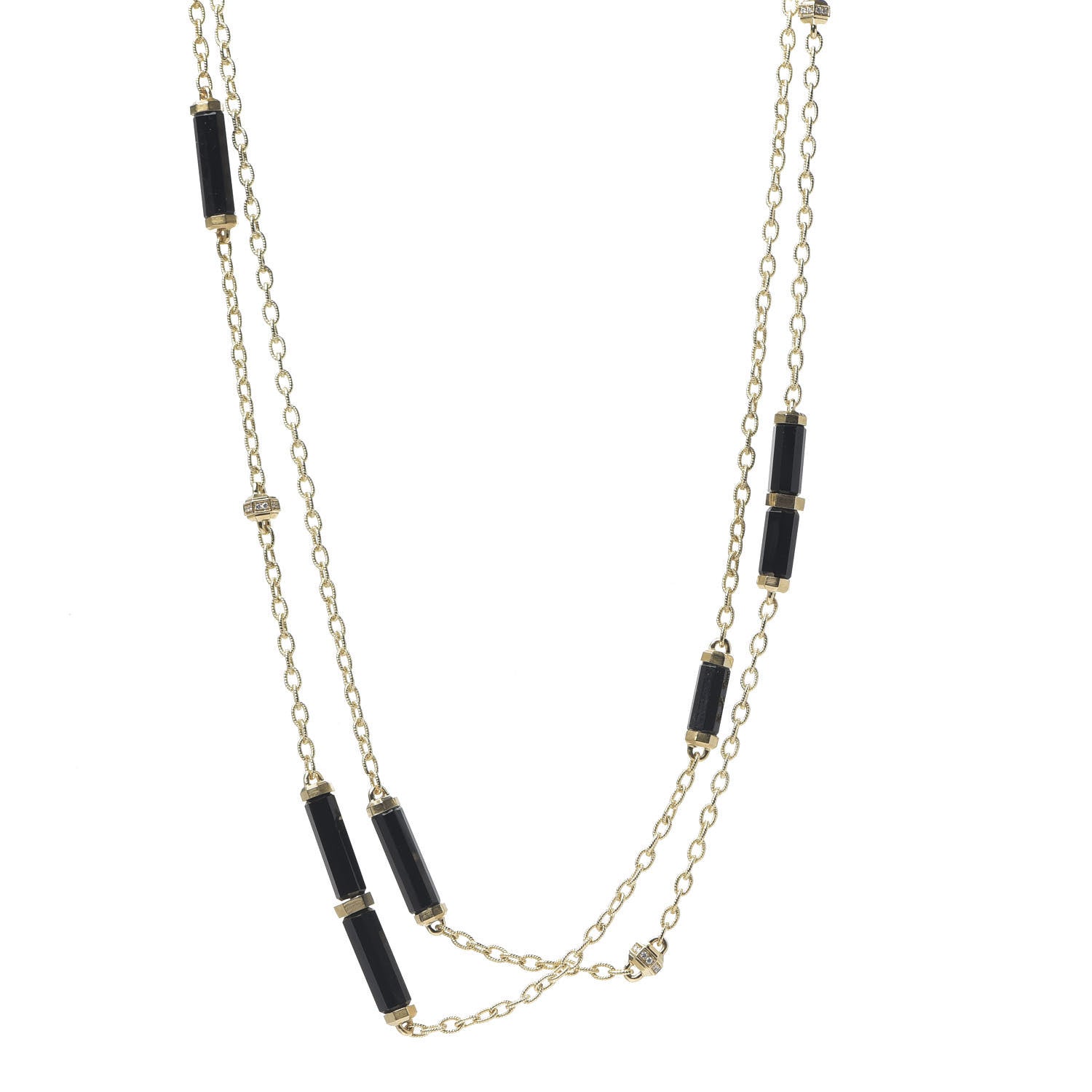 David Yurman 18K Yellow Gold Diamond Black Onyx Barrels Long Station ...