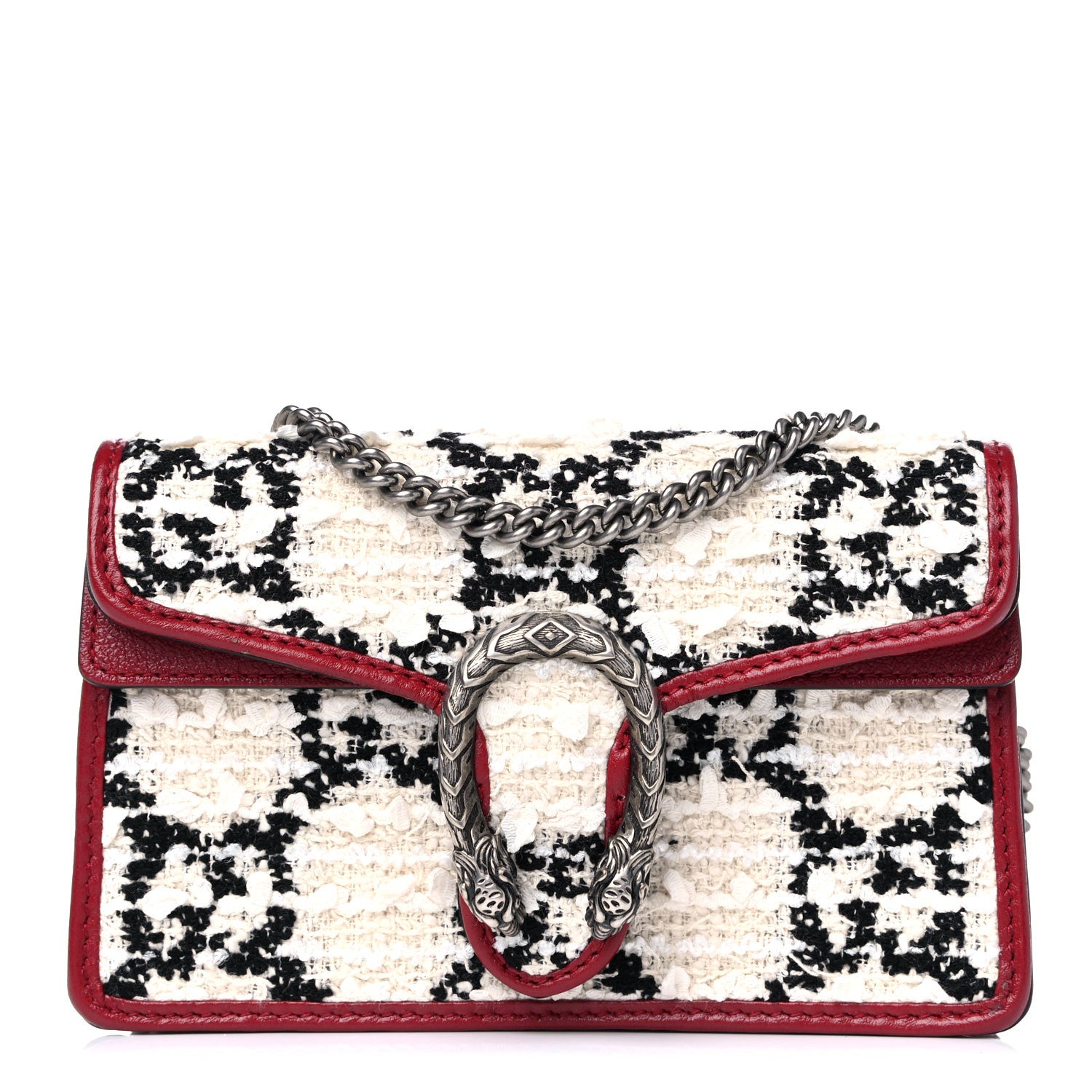 Gucci Tweed GG Monogram Super Mini Dionysus Shoulder Bag White Black ...