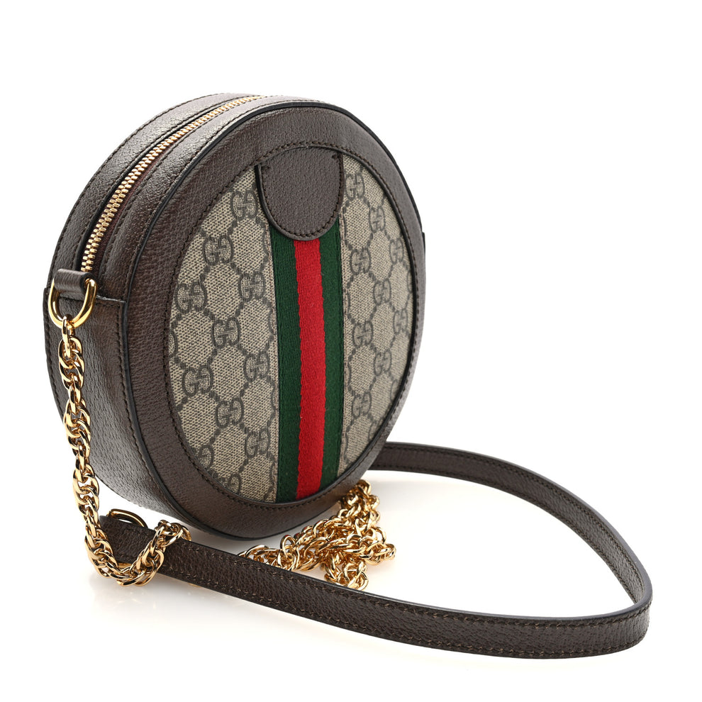 Gucci GG Supreme Monogram Web Mini Ophidia Round Shoulder Bag Brown ...