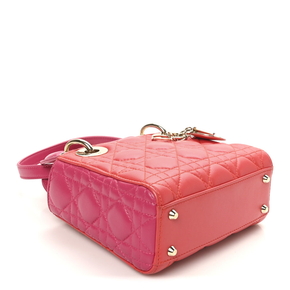 Christian Dior Lambskin Cannage Mini Bi-Color Lady Dior Red Fuchsia ...