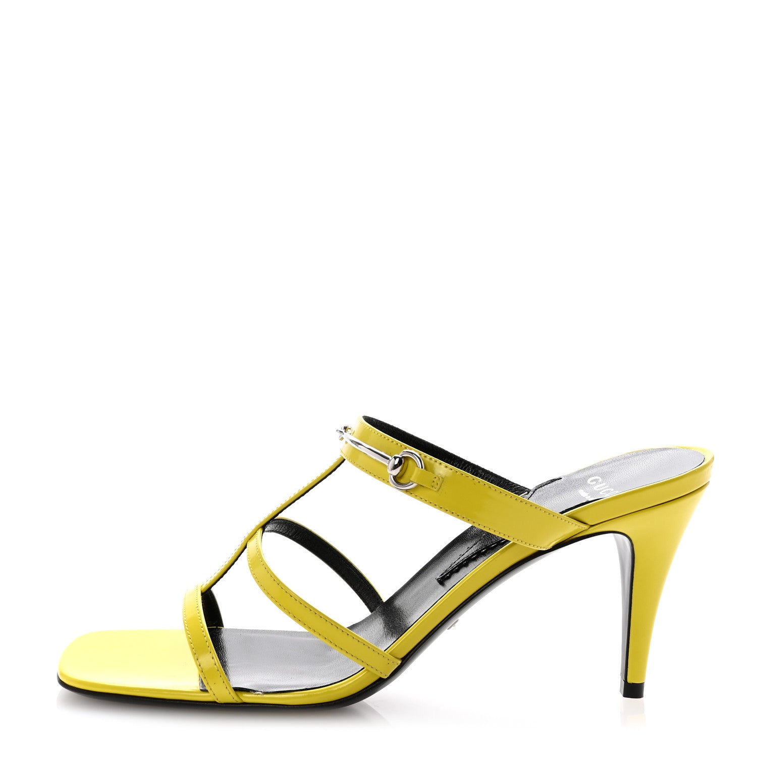 Gucci Patent Calfskin Horsebit Divine 75mm Slide Sandals 39.5 Acid Lime ...
