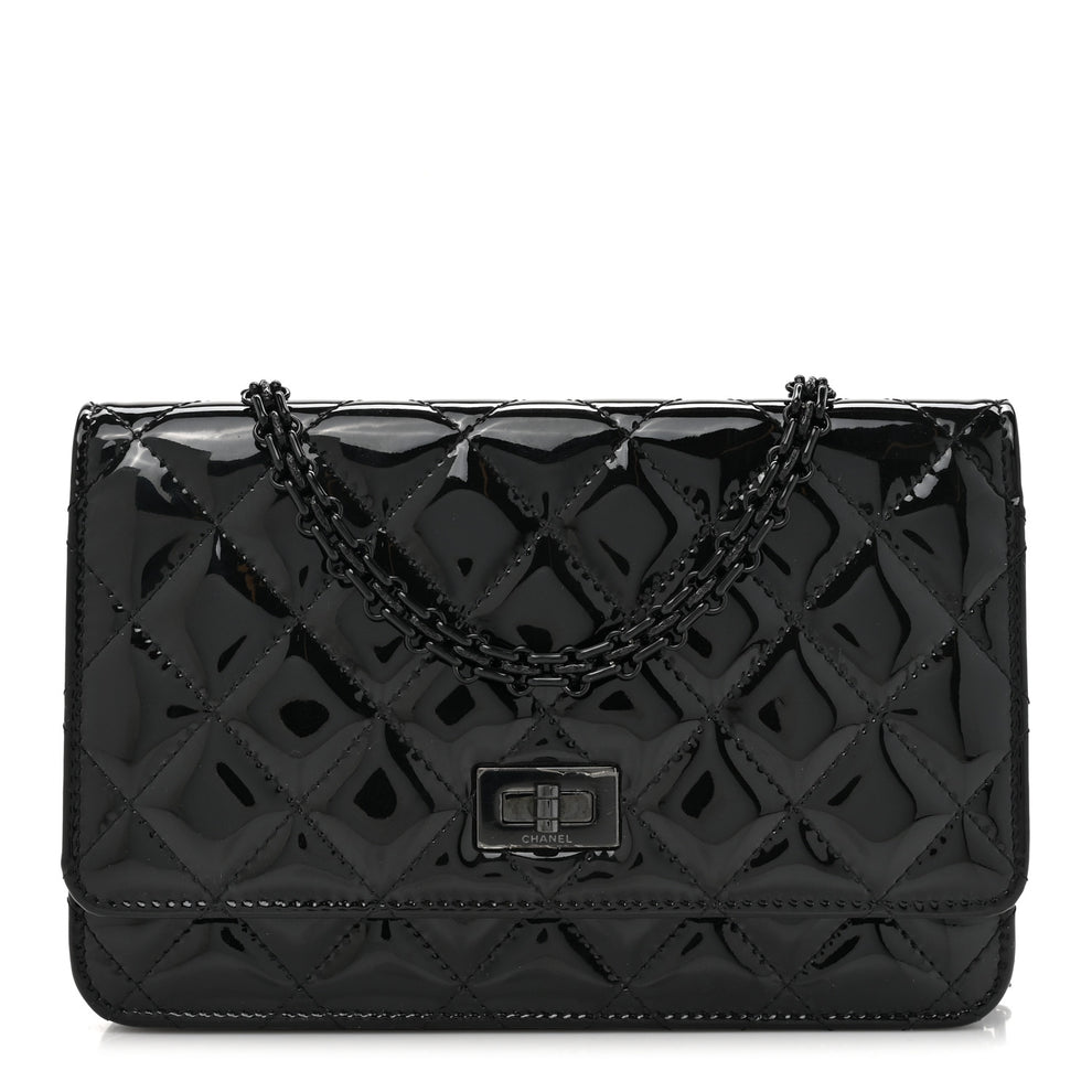 Chanel Patent Calfskin Quilted Reissue Wallet On Chain WOC So Black ...