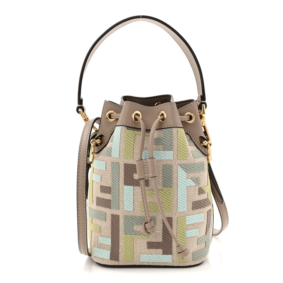 Fendi Canvas Vitello King FF Embroidered Mini Mon Tresor Bucket Bag ...