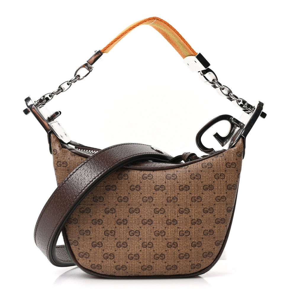 Gucci GG Supreme Monogram Textured Calfskin Web Mini Attache Hobo Beige ...