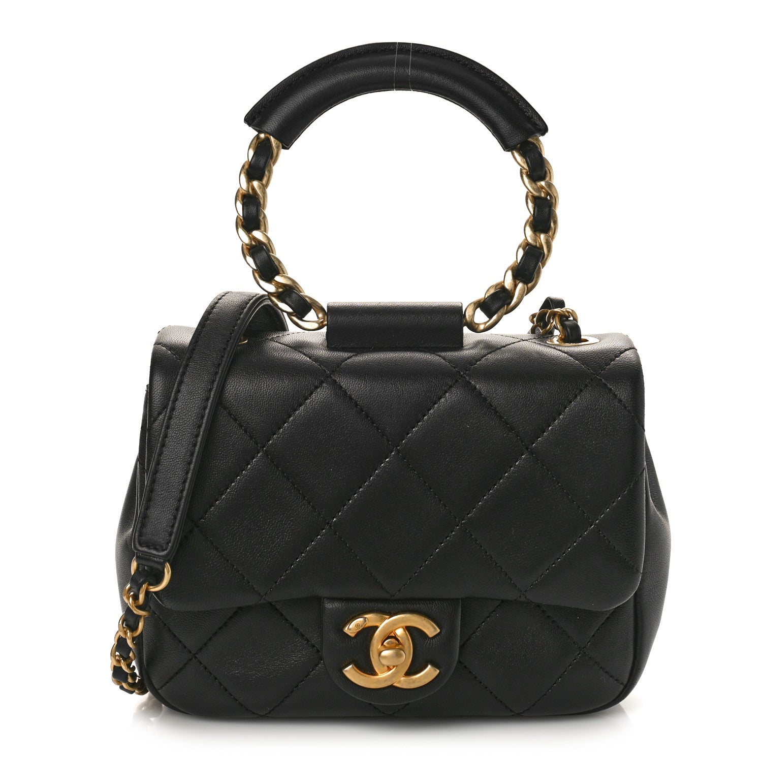 Chanel Lambskin Quilted Small Circular Handle Bag Black 1409658 ...