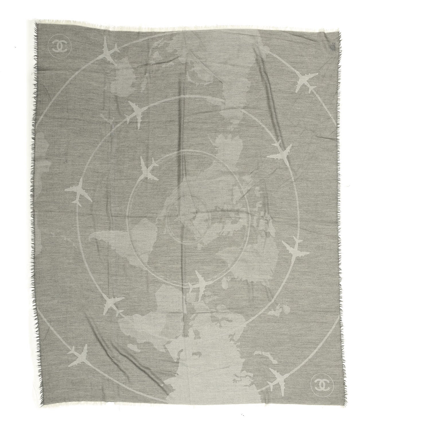 Chanel Cashmere Airplane CC Fringe Scarf Grey 651733 – FASHIONPHILE