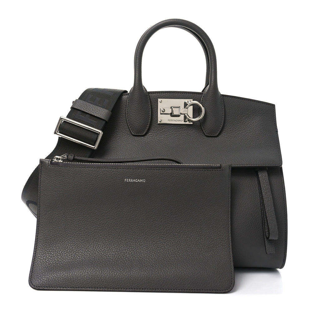 Salvatore Ferragamo Calfskin Medium Studio Soft Bag Grey 1780116 ...