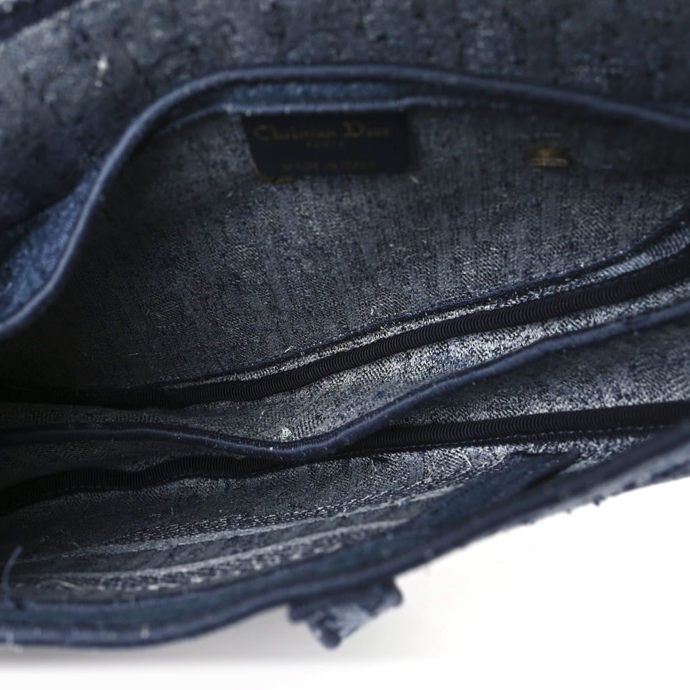 Christian Dior Oblique Embroidered Saddle Bag Denim Blue 1774561 ...