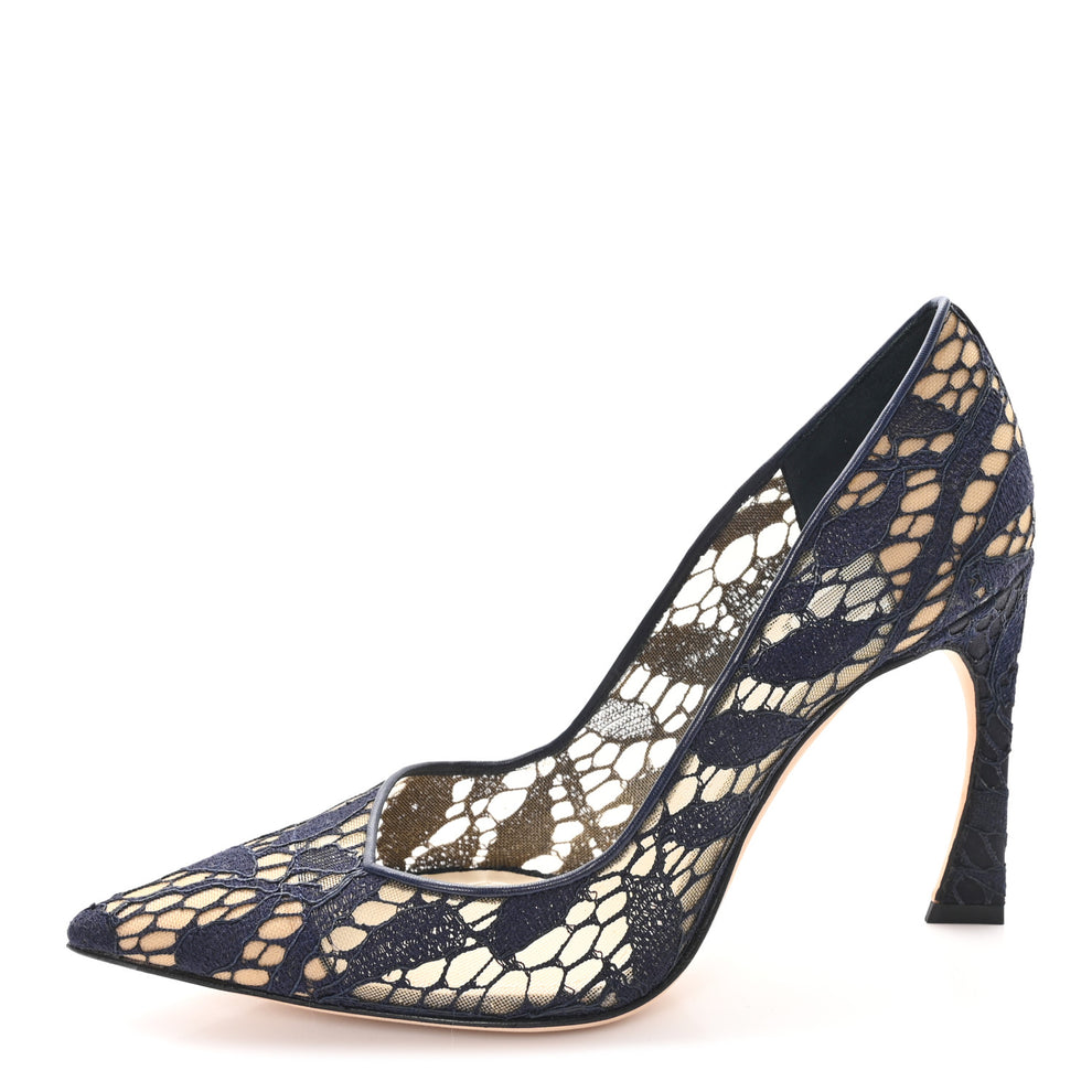 Christian Dior Calfskin Mesh Lace Pumps 36 Marine Blu 1784267 ...