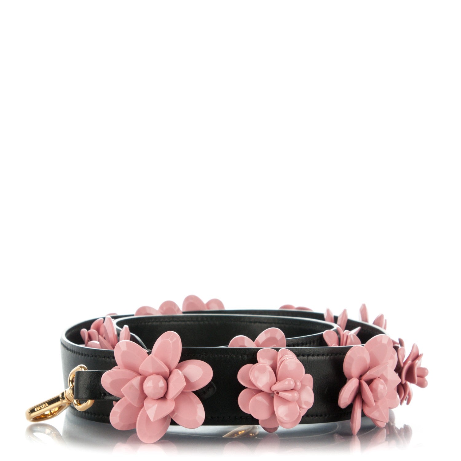 Prada Calfskin Plexiglass Flower Shoulder Strap Black Pink 174116 ...