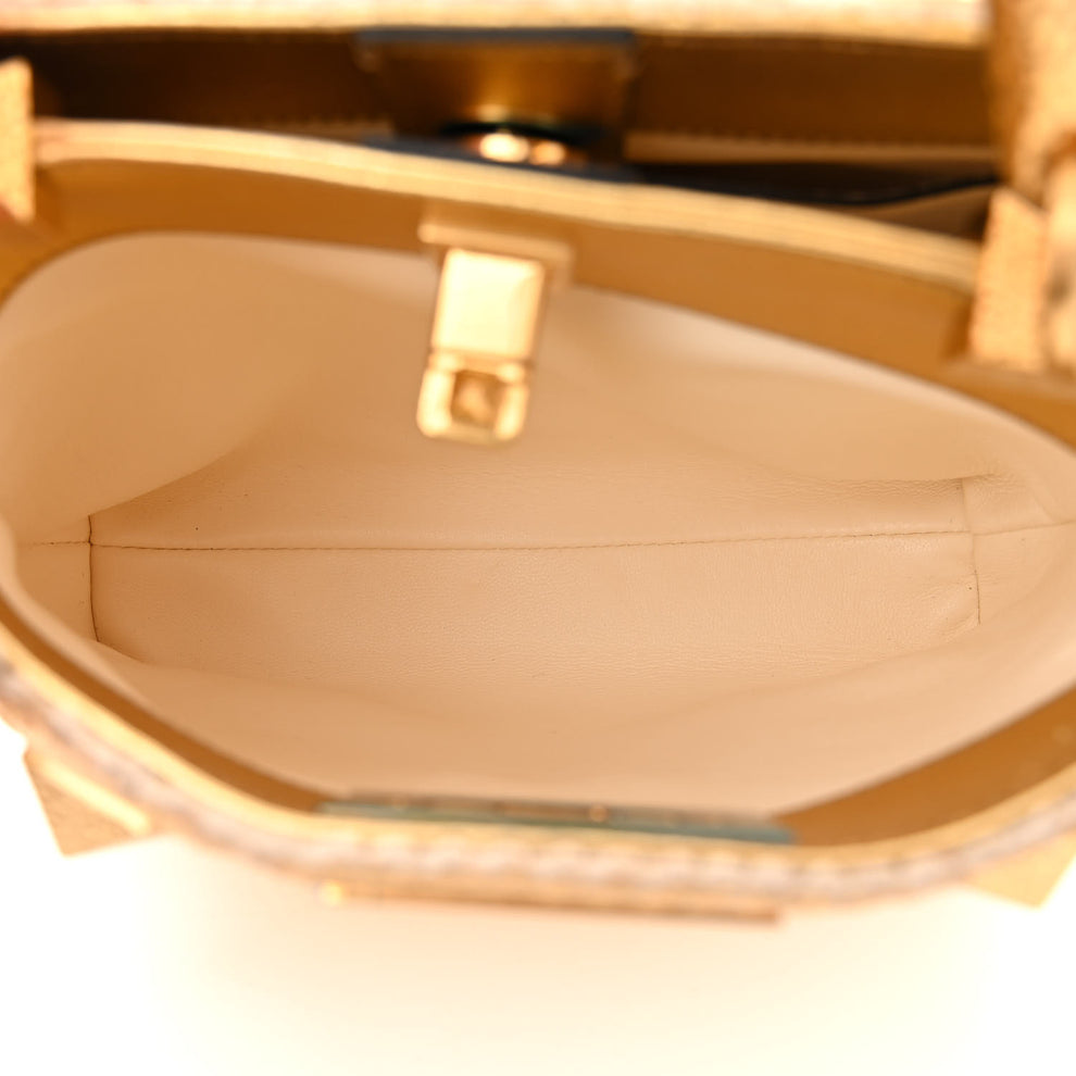 Valentino Garavani Tweed Metallic Small Roman Stud The Handle Bag Gold ...