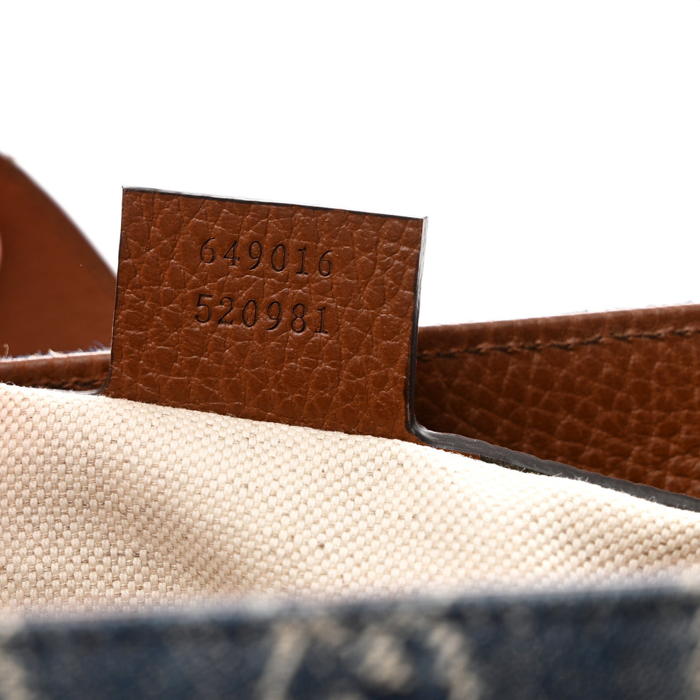 Gucci New Denim GG Monogram Dollar Calfskin Medium Jackie 1961 Tote Blue Tea Cuir Epilog 1770529 ...